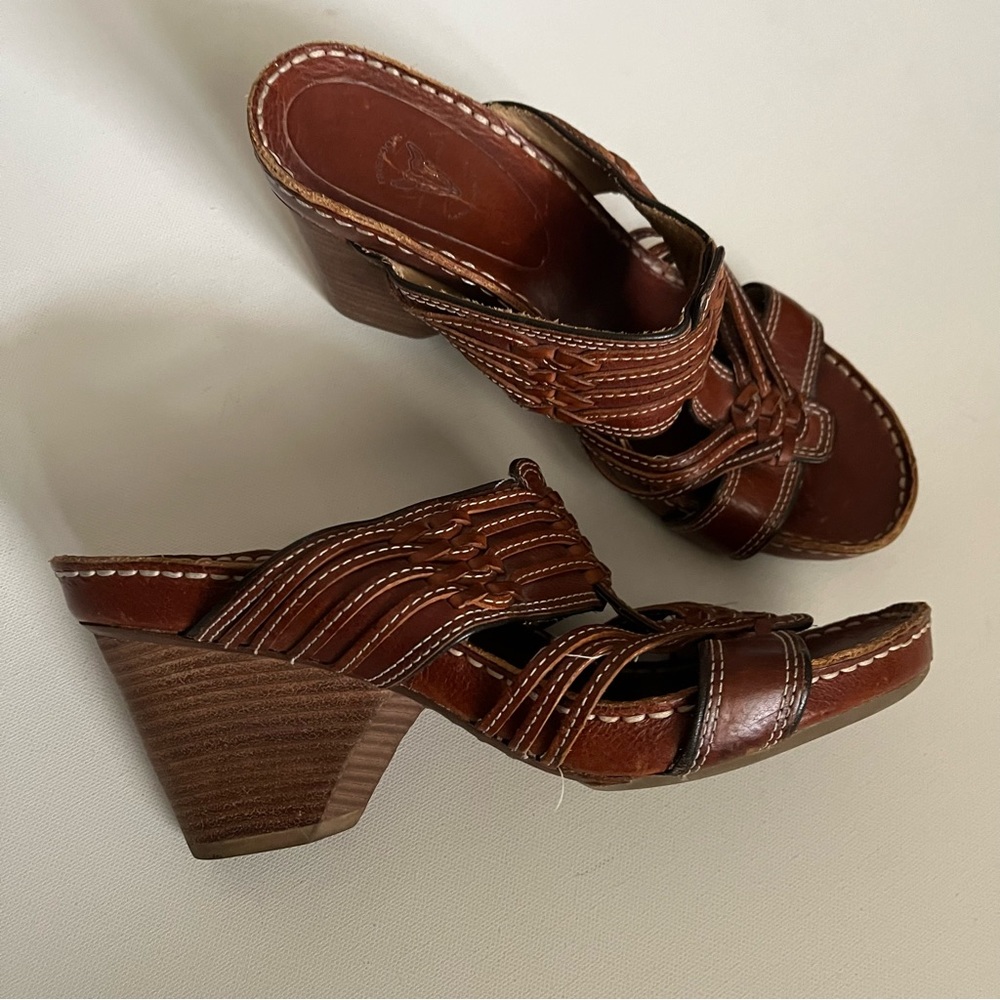 Frye Cognac Leather Chunky Heel Platform Sandals Slid… - Gem